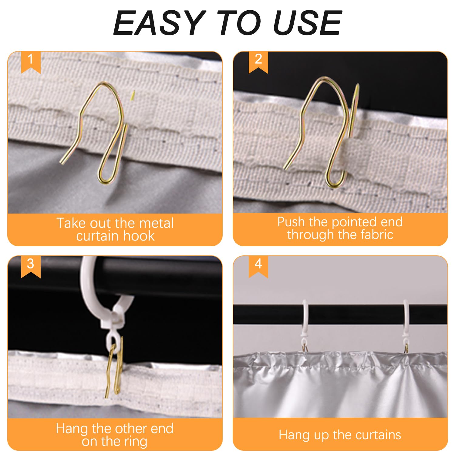 Snapklik.com : Metal Curtain Hooks, 200pcs Drapery Pins Stainless Steel ...