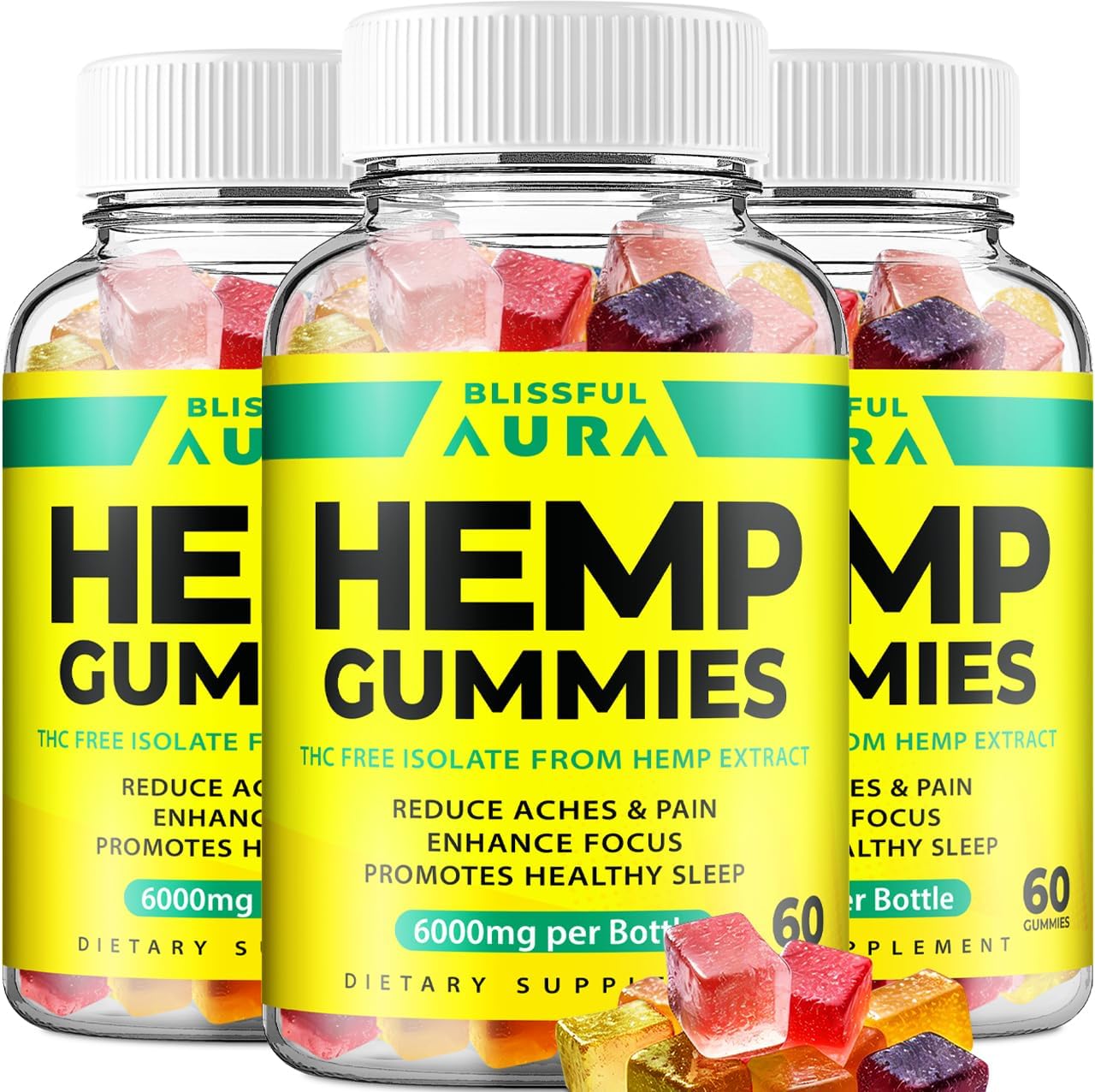 Amazon.com: (3 Pack) Blissful Aura Hemp Gummies Advanced Formula ...