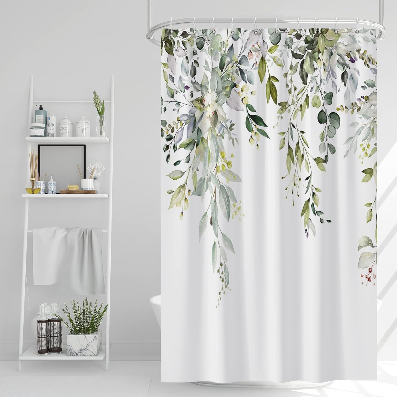 Amazon.com: MIRRORANG Watercolor Plants Stall Shower Curtain Green ...