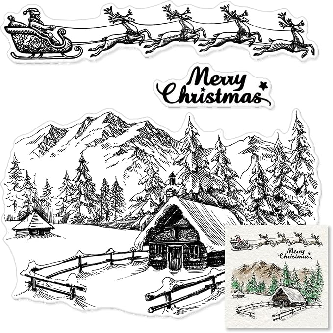 Amazon.com: Christmas Mountain Trees Clear Stamps for Card Making and ...