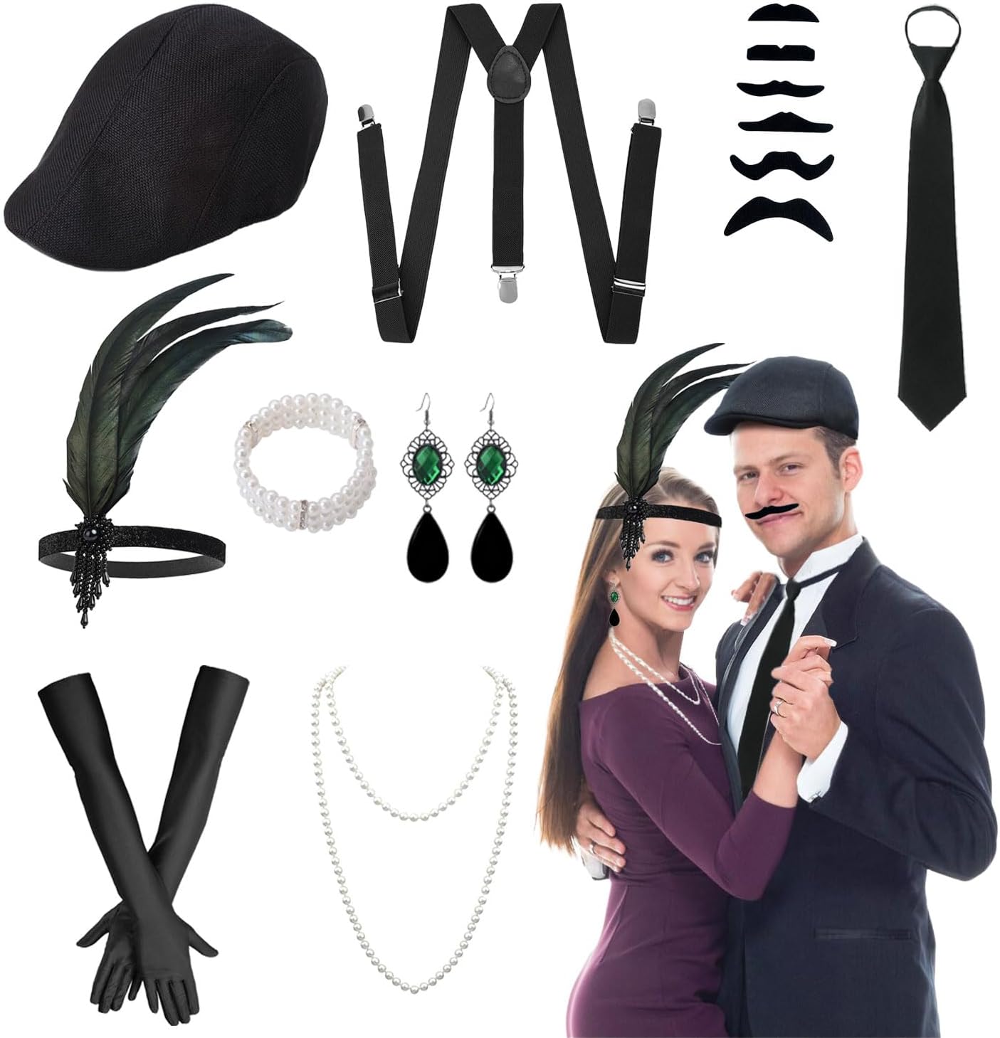 Amazon.com: 9pcs 1920s Couple Flapper Costume Accessories Set for Women ...