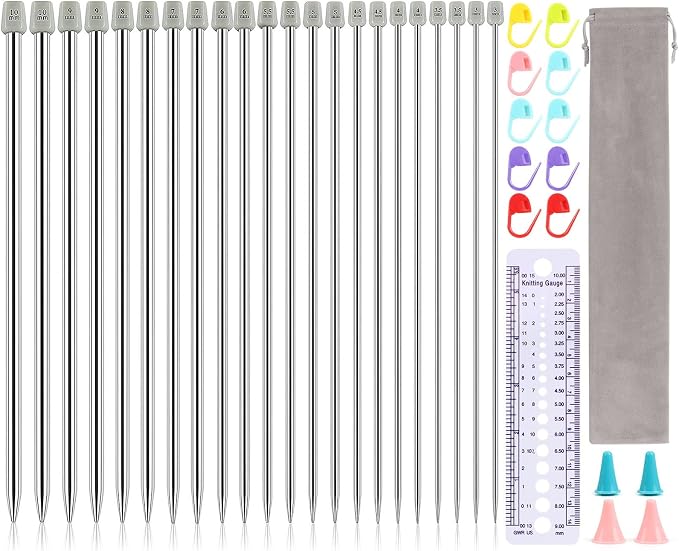 Eotvkof Knitting Needle Set Beginners 3mm-10mm, 11 Pairs Straight ...