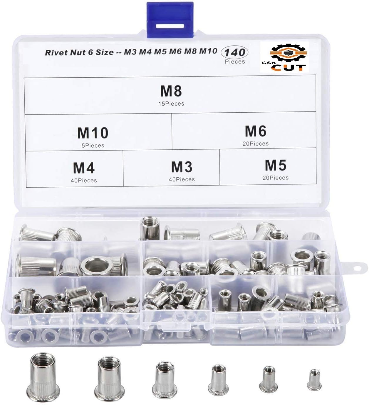 GSK Cut® 140 Pcs Zinc Plated M3 M4 M5 M6 M8 M10 Flat Head Metric ...