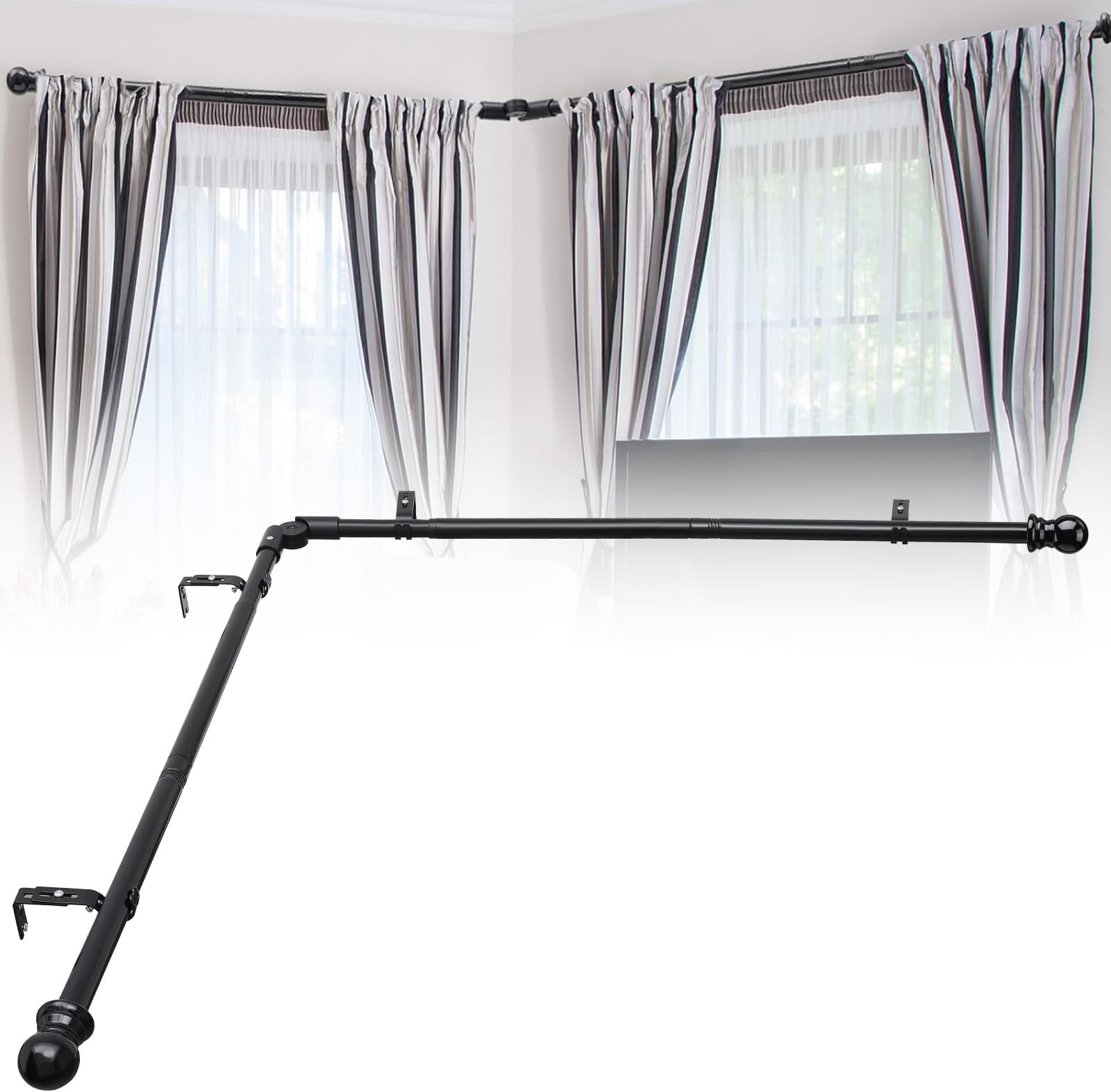 Amazon.com: Corner Window Curtain Rod, 27-68 inch Adjustable Curtain ...