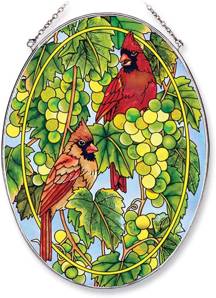 Amazon.com: Amia Oval Suncatcher with Cardinal Design, Hand Painted ...