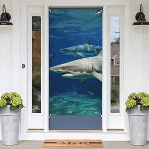 Amazon.com: Hanging Banner for Front Door, Two White Sharks Welcome ...