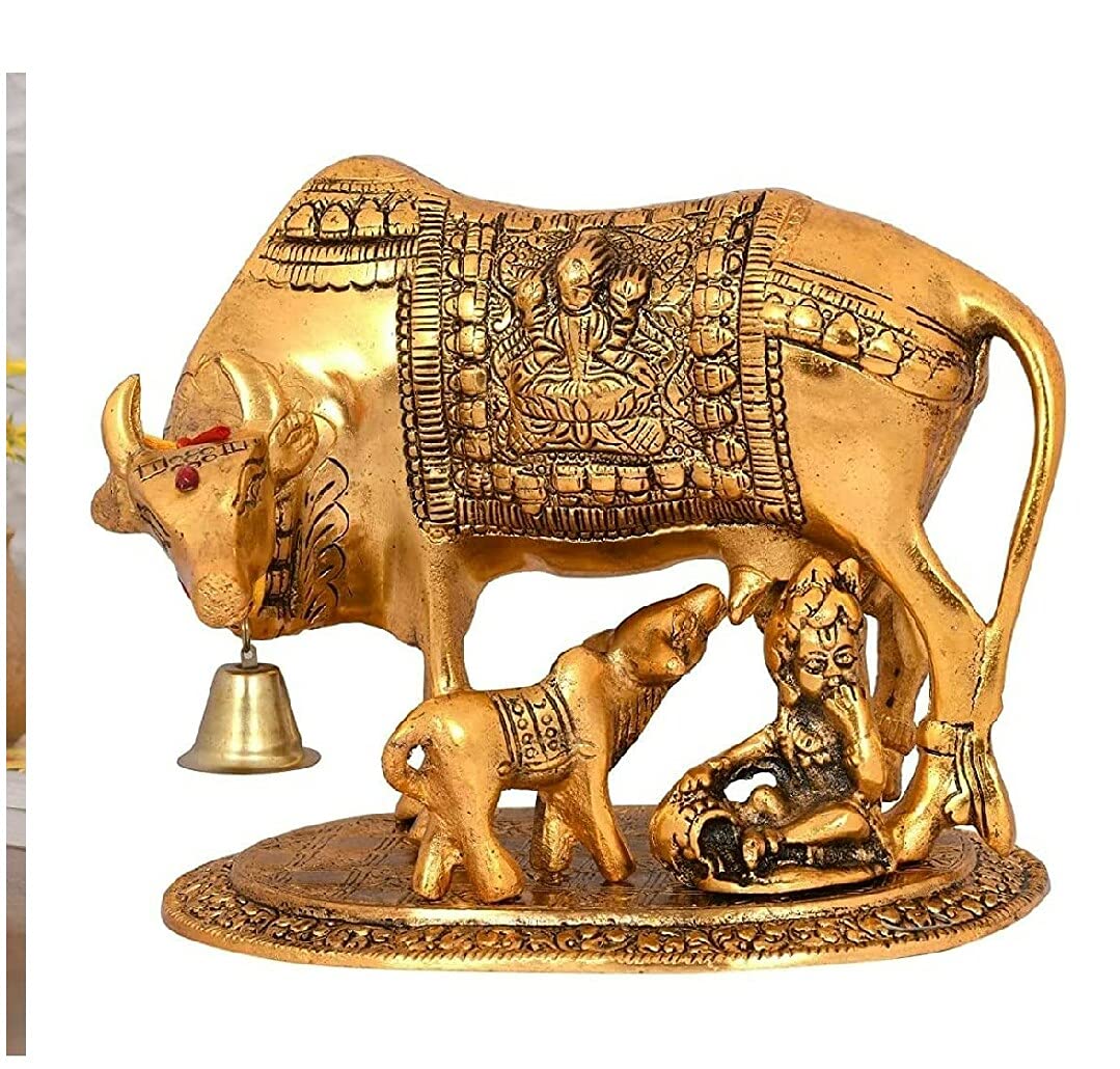 Buy Golden Kamdhenu Cow with Calf with Krishna g | | Vastu Gau MATA ...