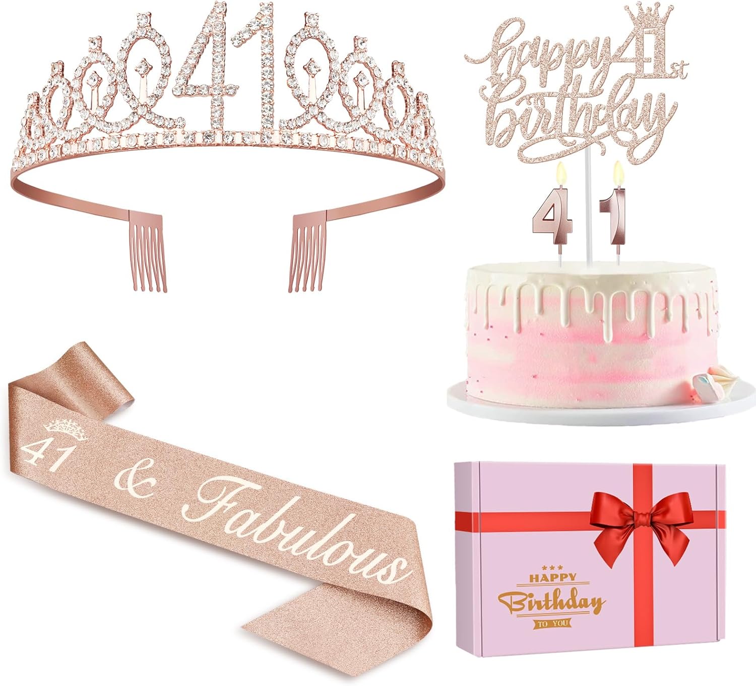 Amazon.com: 41 Birthday Decorations for Women Including Birthday Sash ...