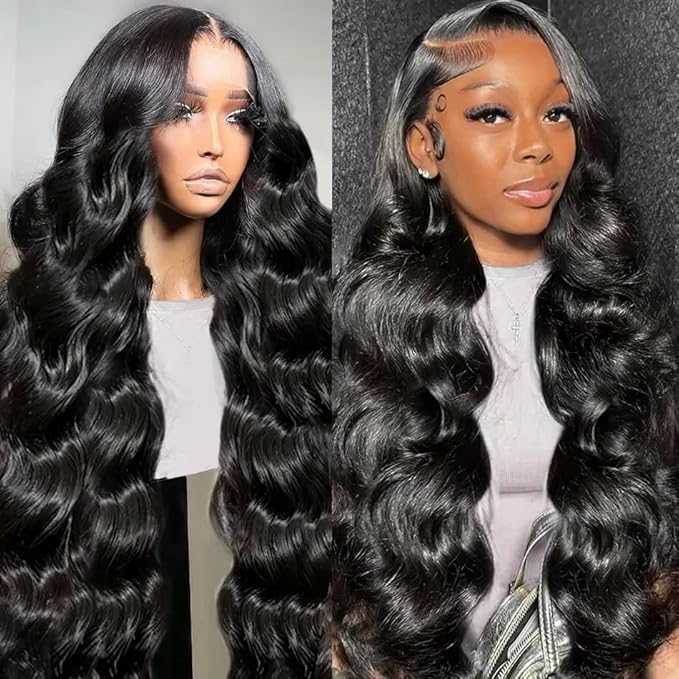 Amazon.com : USUKUSI 28 Inch Body Wave Lace Front Wigs Human Hair 180 ...