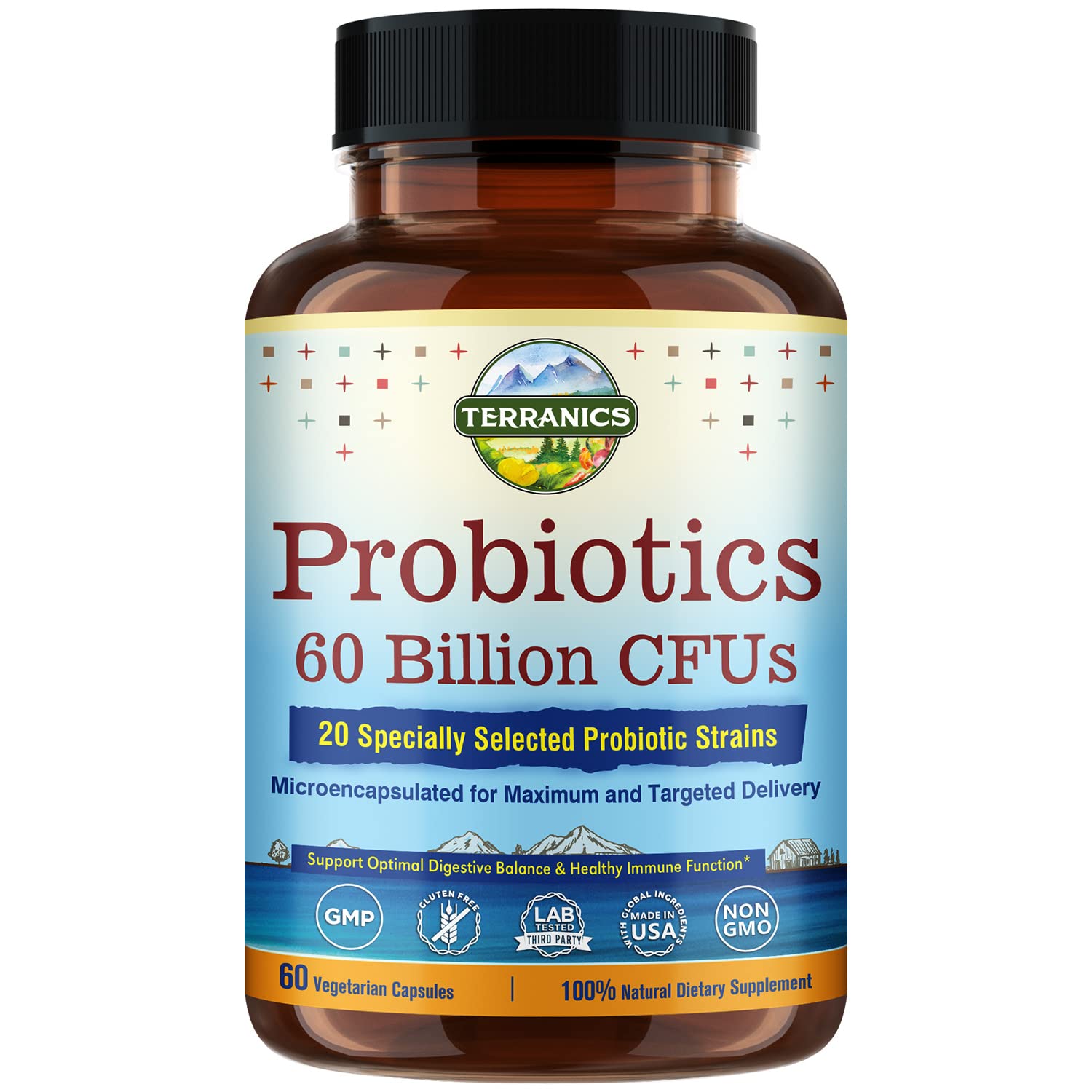 Terranics Probiotics 60 Billion CFU 20 Strains - Digestive & Immune ...