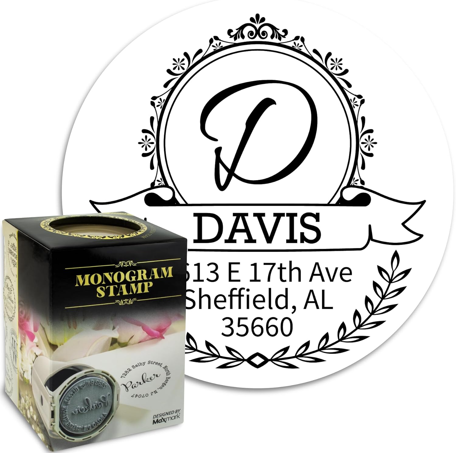 Amazon.com: Monogram Address Stamp - Personalized Self Inking Rubber ...