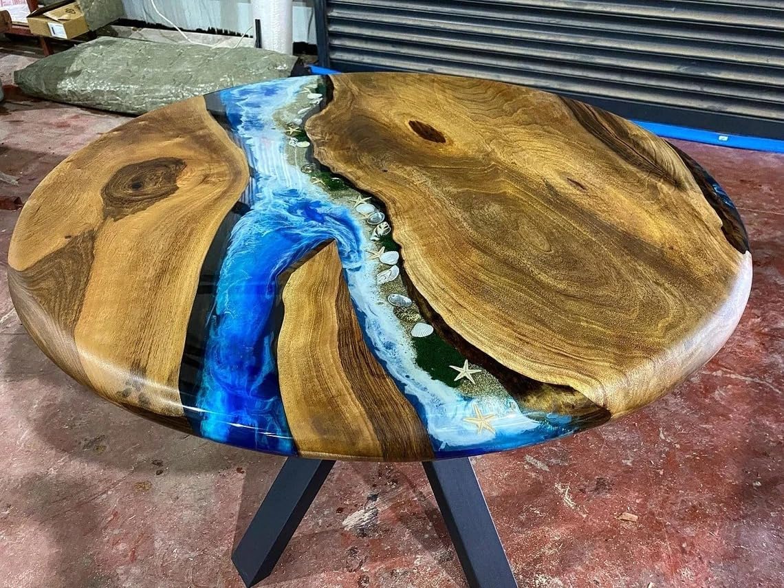 Amazon.com - Tropical River Blue Epoxy Resin Round Table with Sea ...