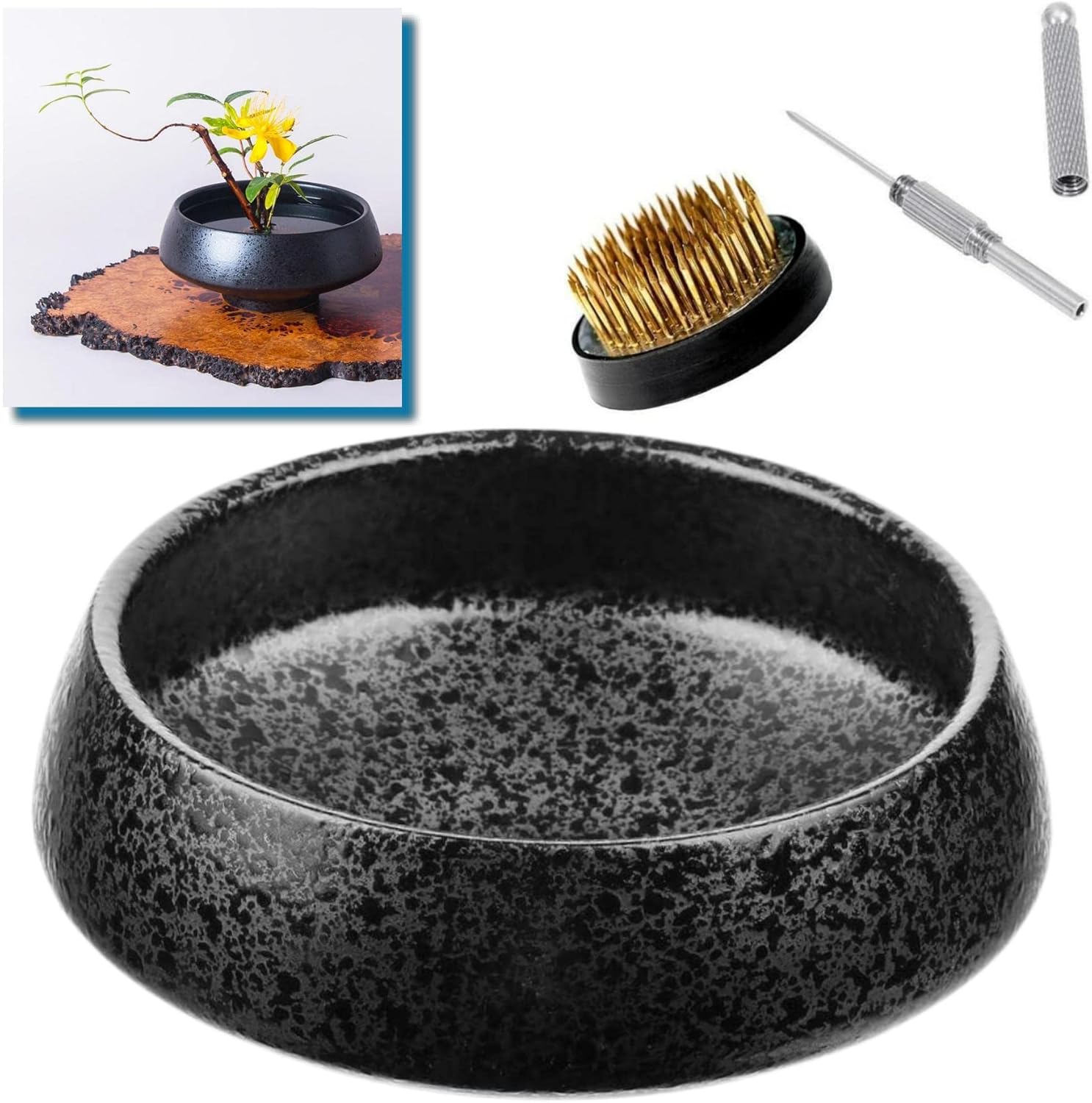 Amazon.com: Japanese Ikebana Vase Kit, Flower Shallow Container Ceramics Flower Bowl Flower ...