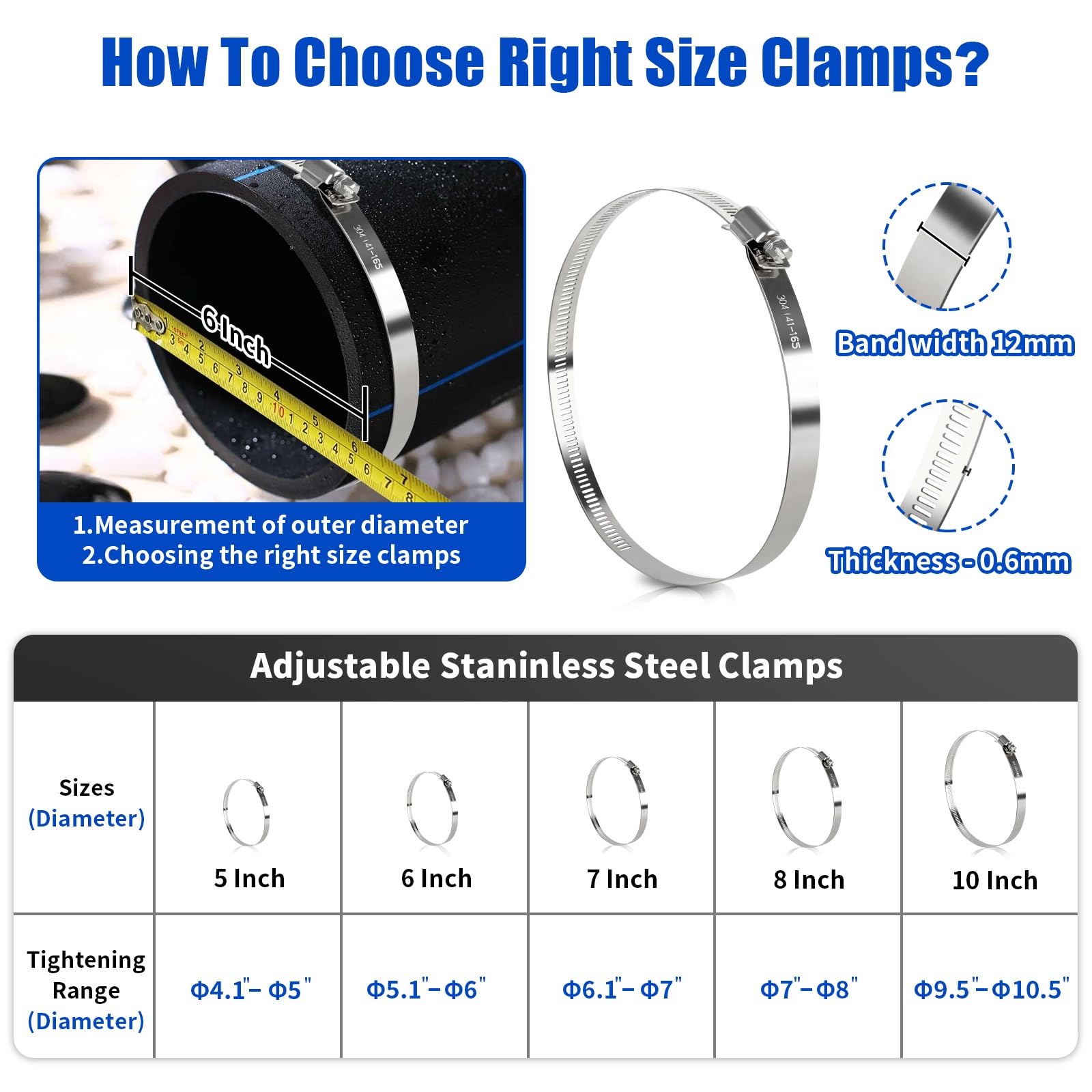 Snapklik.com : 10 Pack 6 Inch Hose Clamps Stainless Steel Duct Clamps ...