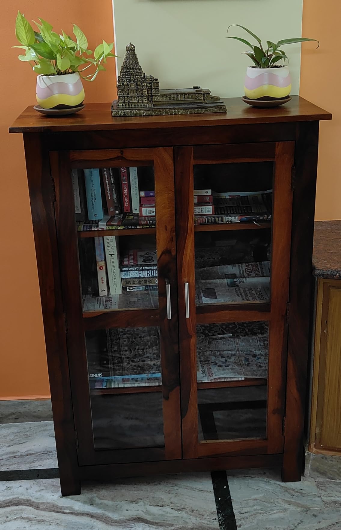 Furniseworlds Sheesham Wood Book Shelf with Glass Door Multipurpose ...