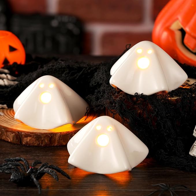 Amazon.com: Glooglitter 3 Pcs Halloween Ceramic Ghost Decor White Ghost ...