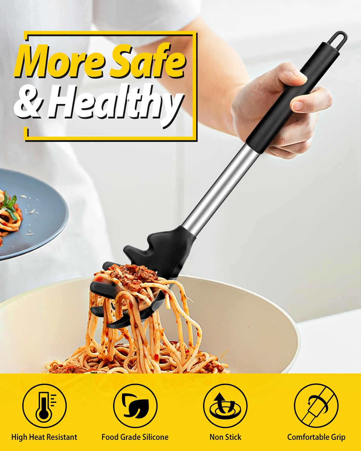 Snapklik.com : Silicone Pasta Fork And Cooking Spoon Set, Non Stick ...