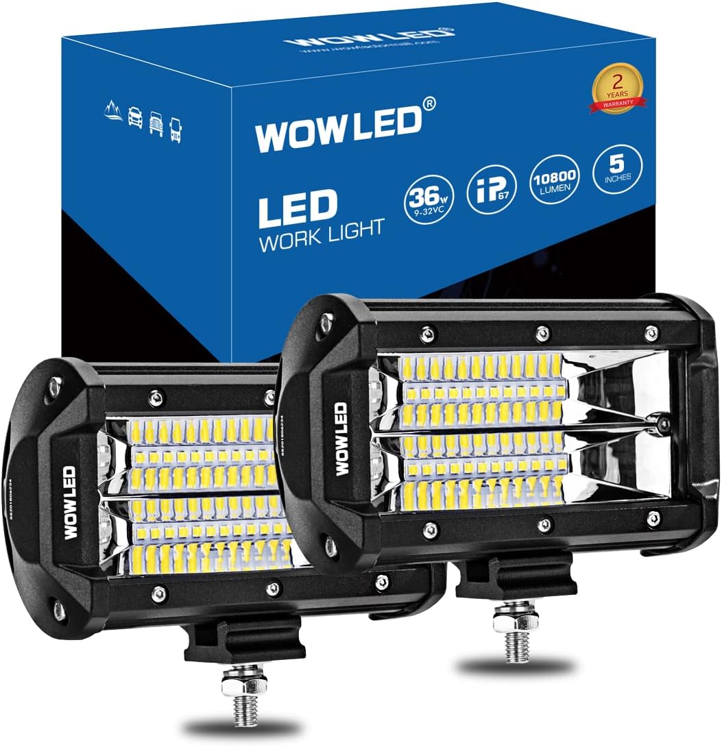 WOWLED LED Work Light Bars, 2x 5 Inch 36W 10800Lumens Two Rows Upgrade ...