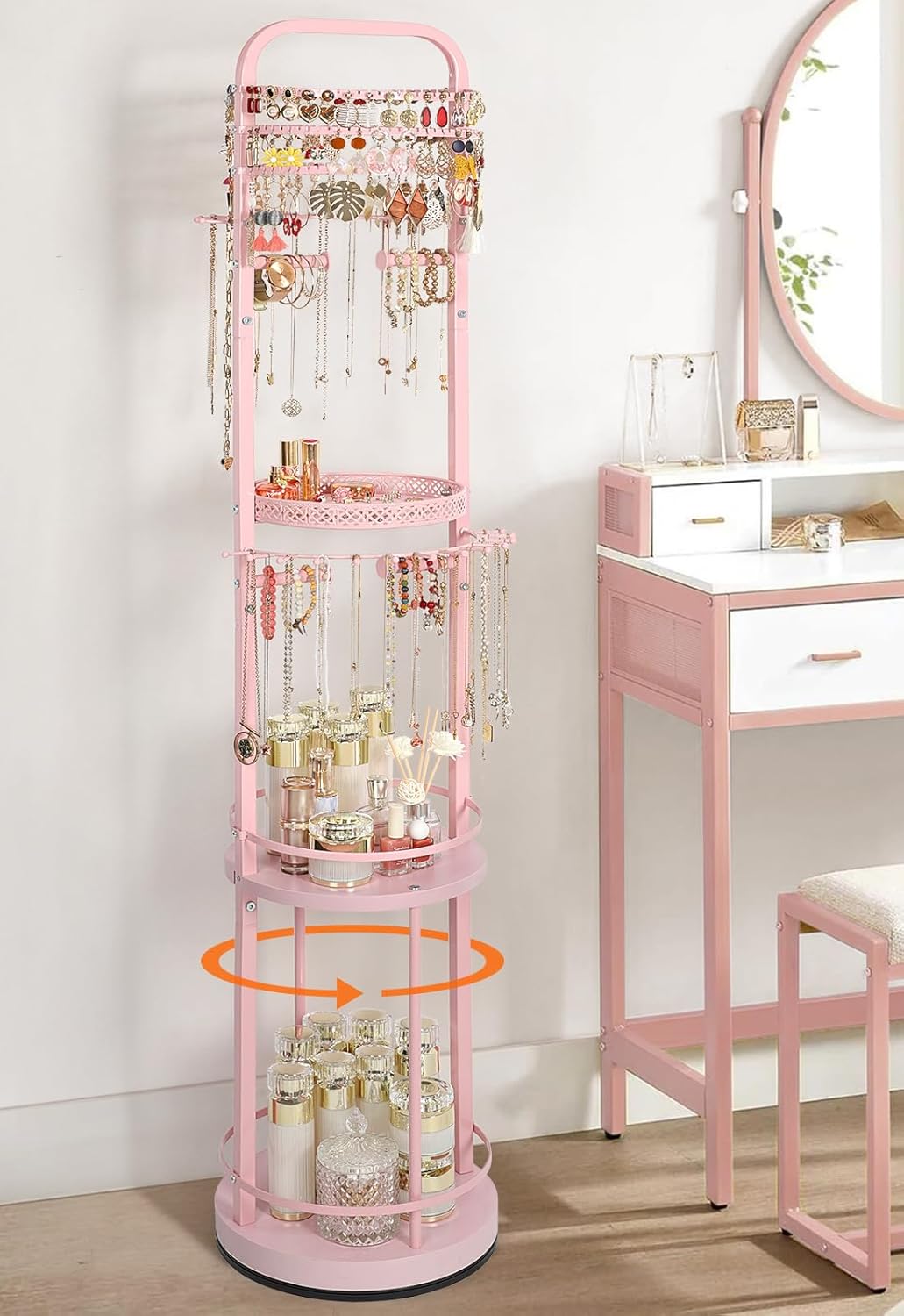 SOLIMINTR Floor-standing Rotating Jewelry Organizer with Earring ...