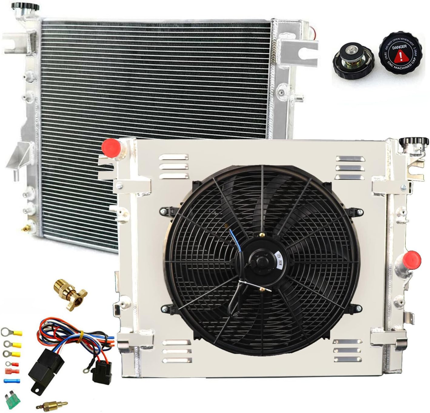Amazon.com: OzCoolingParts 3 Row Core All Aluminum Radiator + 16" Fan(120W) w/Louver Shroud Kit ...