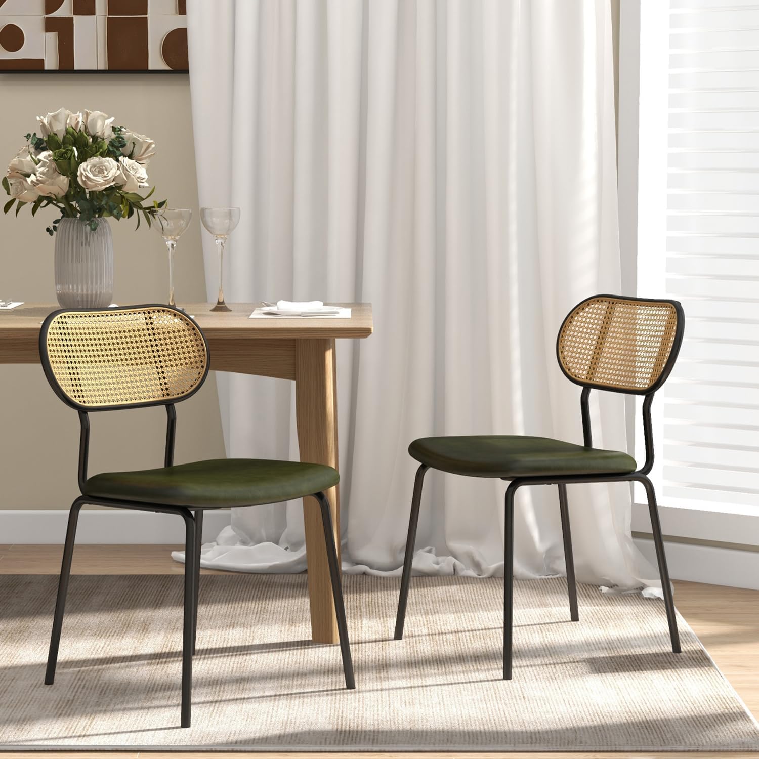 Amazon.com: TYBOATLE Rattan Dining Chairs Set of 2, Kitchen Chairs ...