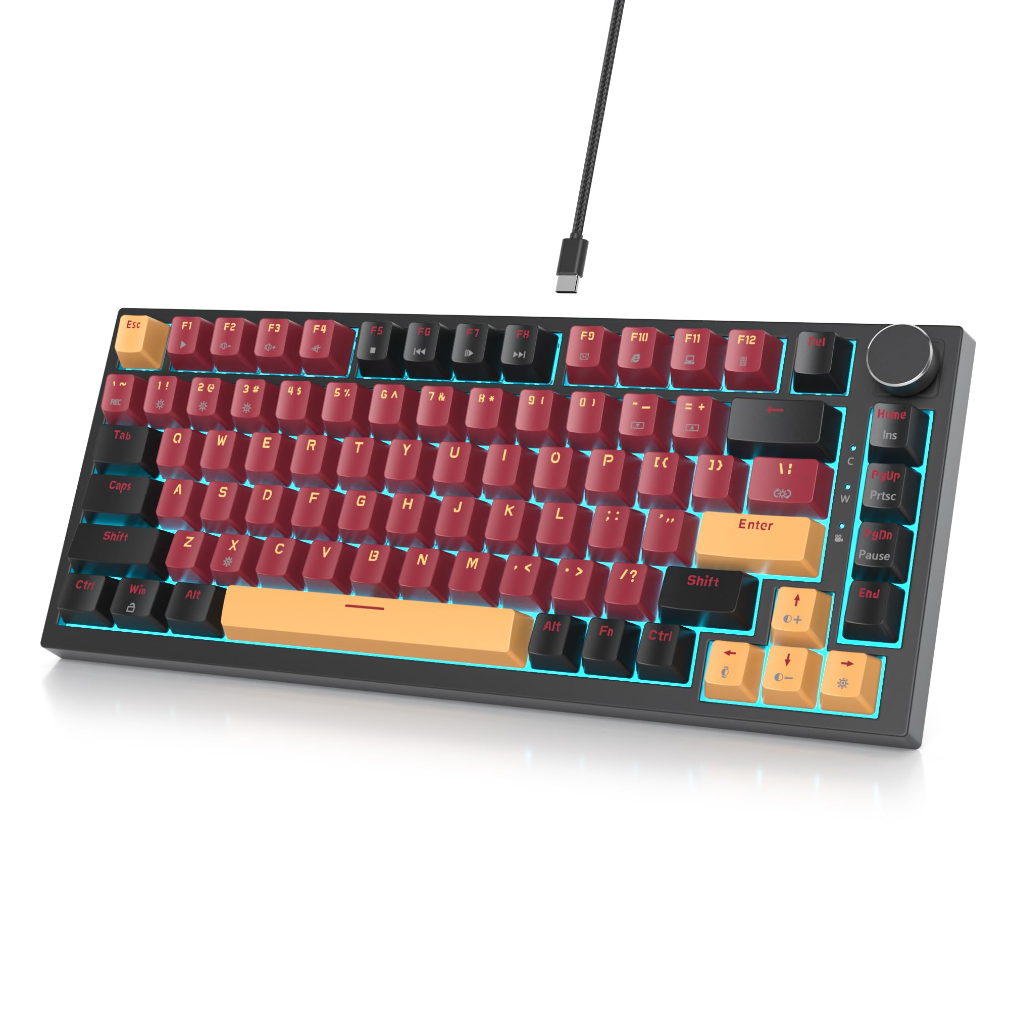 SOLIDEE Wired 75% Mechanical Gaming Keyboard Hot Swappable,Red Switch ...