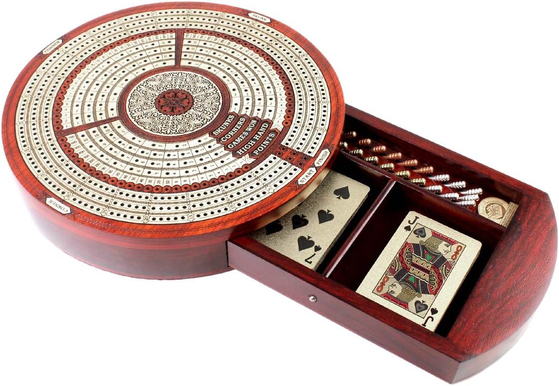 Amazon.com: 10" Round Shape 3 Tracks Continuous Cribbage Board and Box ...