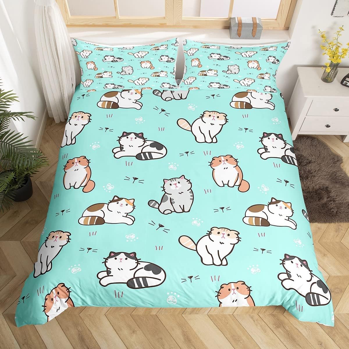 Amazon.com: Erosebridal Kids Bedding Set Twin Cute Cat Comforter Cover ...
