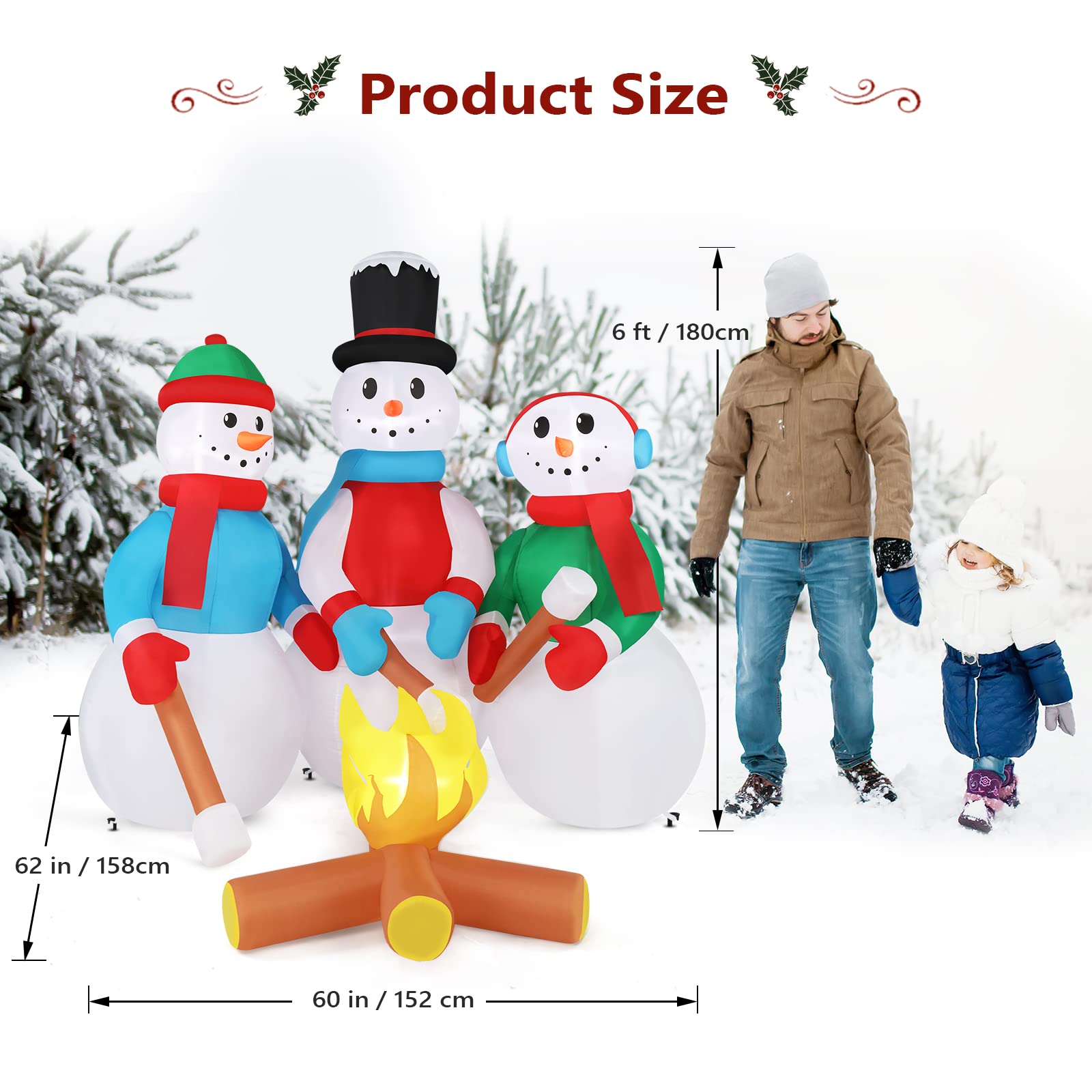 VINGLI Lighted Inflatable Christmas Snowman Outdoor Decorations with ...