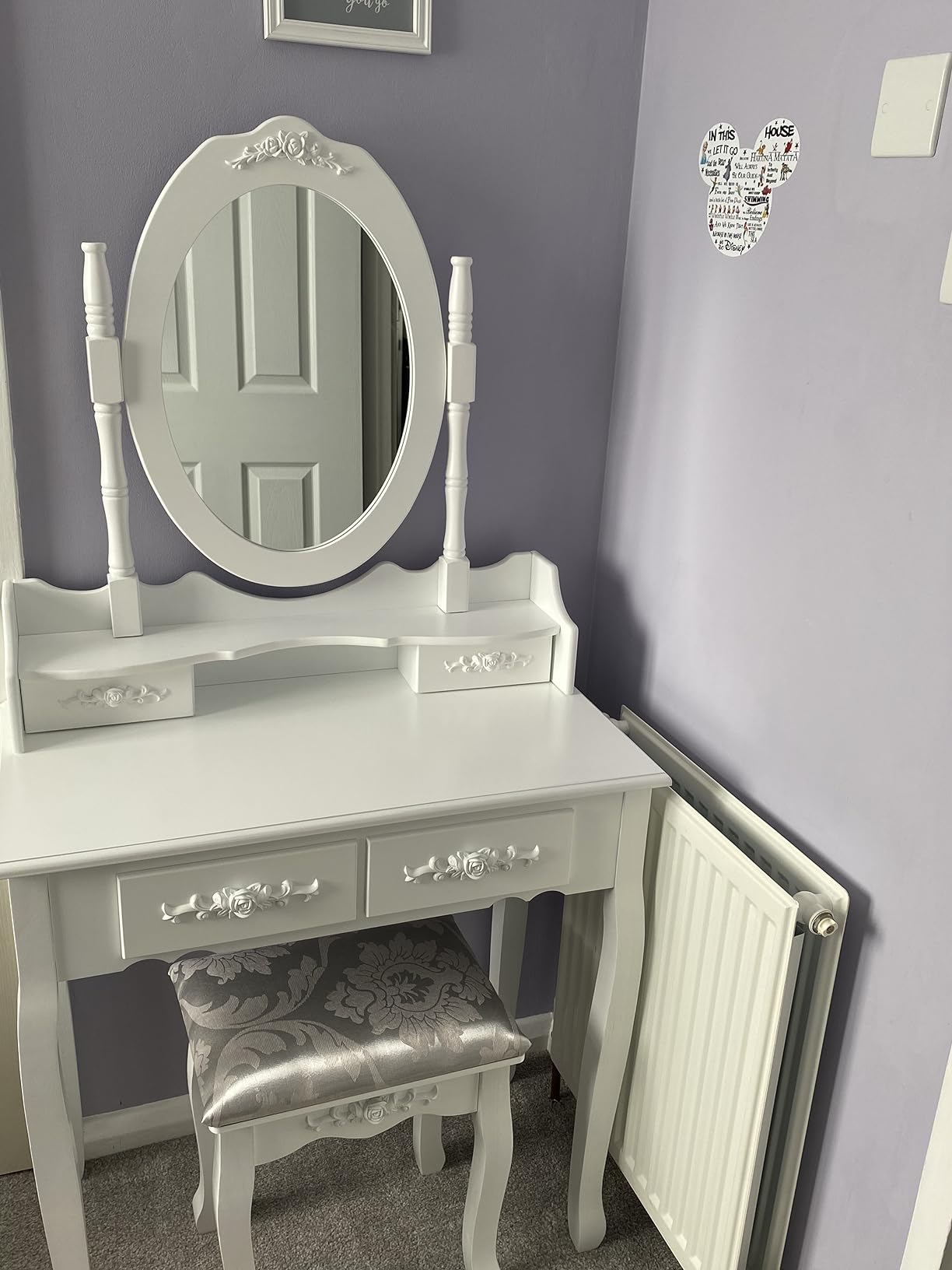 Dressing Table With Mirror and Stool Set, Makeup Vanity Table Detachable Mirror Top Dressing ...