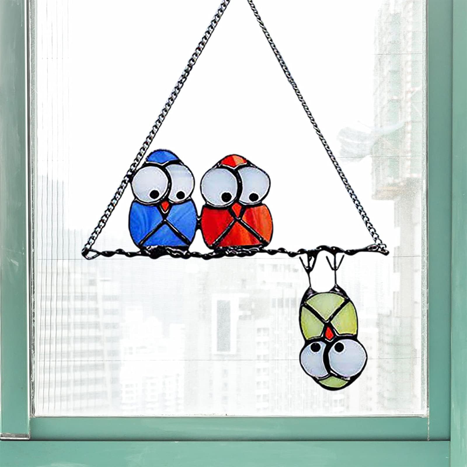 Amazon.com: Multicolor Owls Stained Glass Suncatcher Panel, Bird ...
