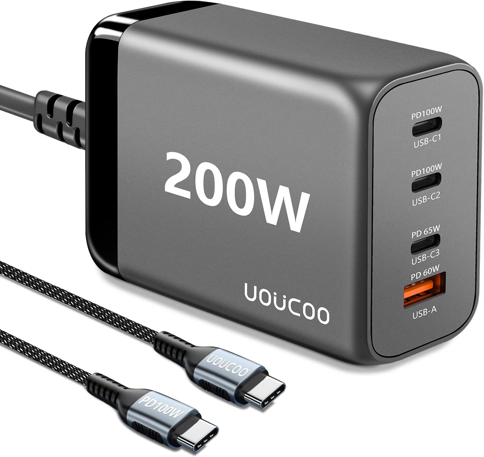 UOUCOO 200W USB C Ladegerät GAN Charger Mehrfach,100W+100W 4 Port ...