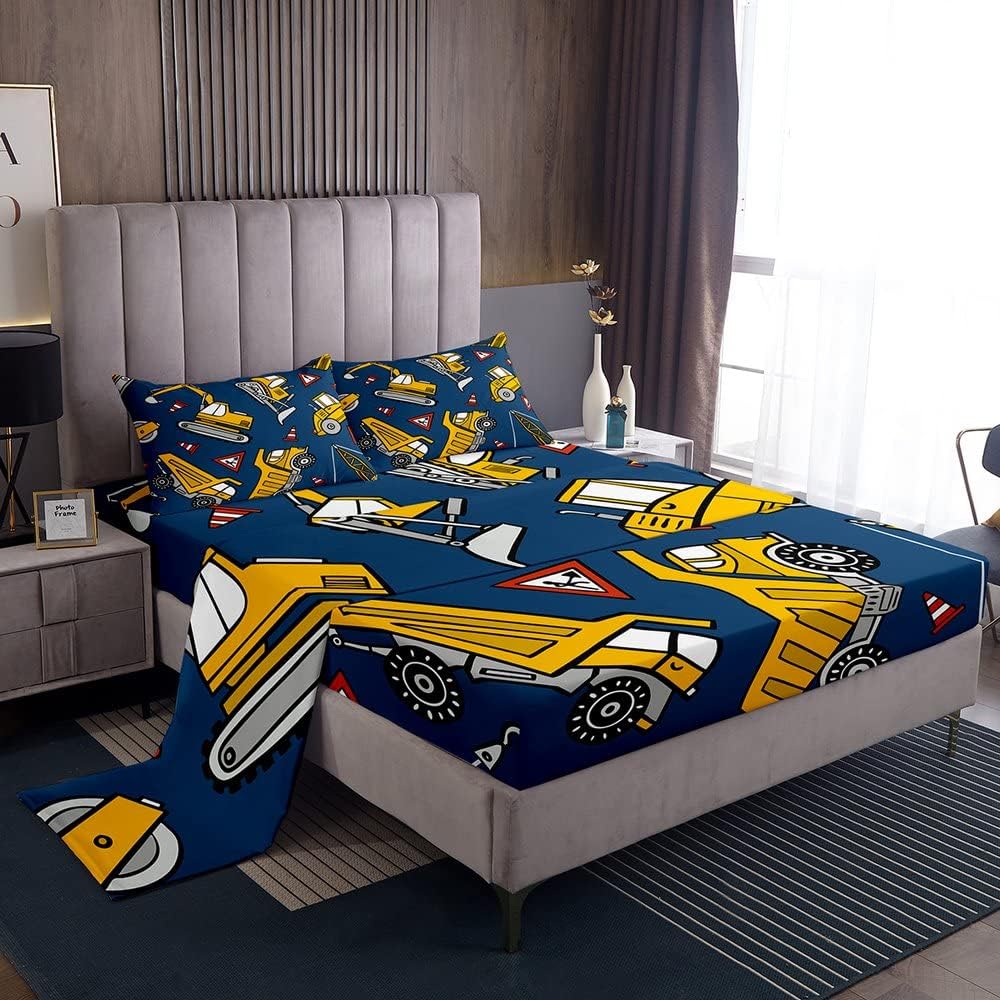 Amazon.com: Excavator Bed Sheet Set Construction Vehicles Bedding Set ...