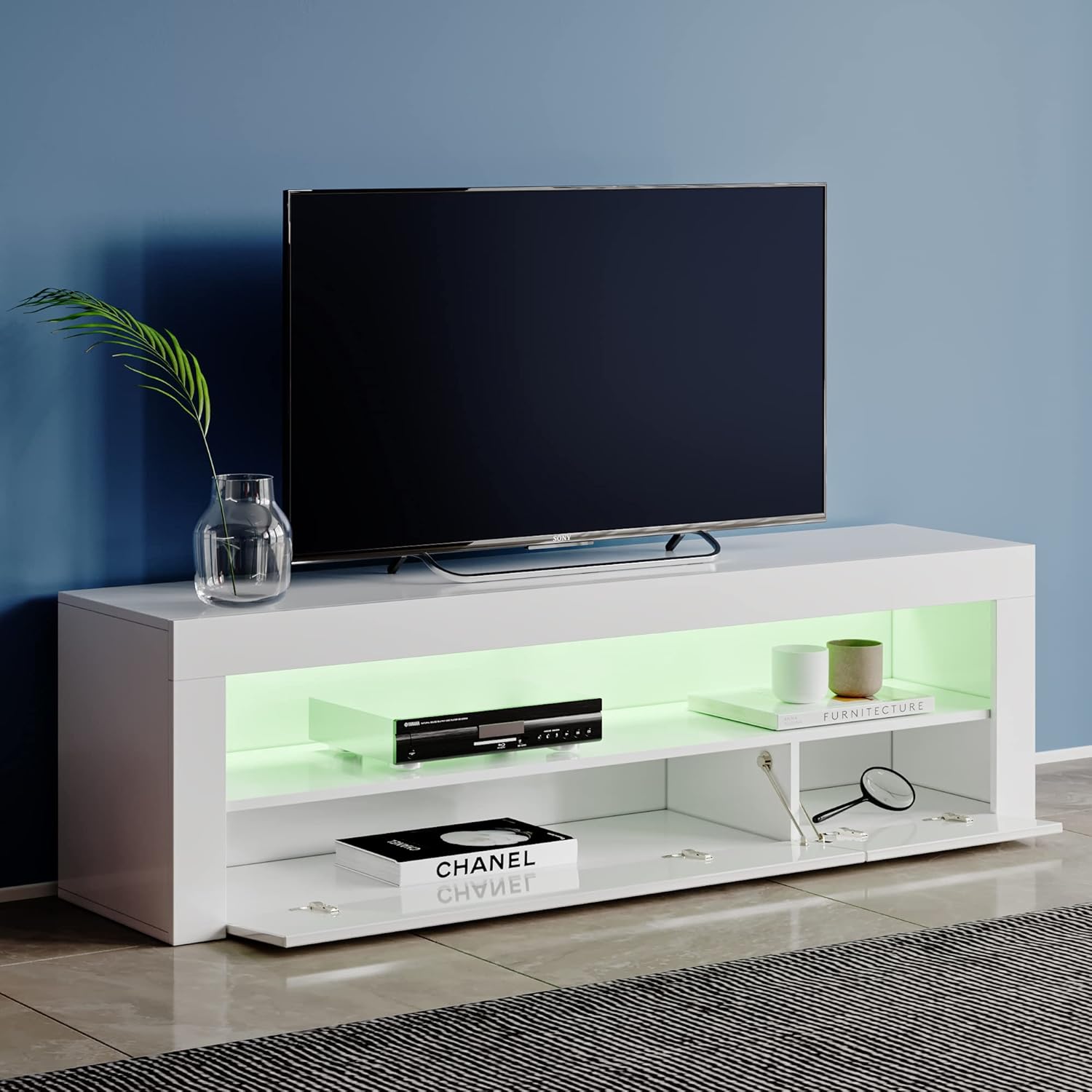 Panana 120cm TV Stand 2Doors Storages TV Cabinet With LED Lights (white ...