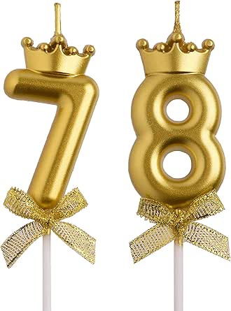 Amazon.com: AOOLADA 78th 87th Birthday Candles, Gold 87 78 Year Old ...