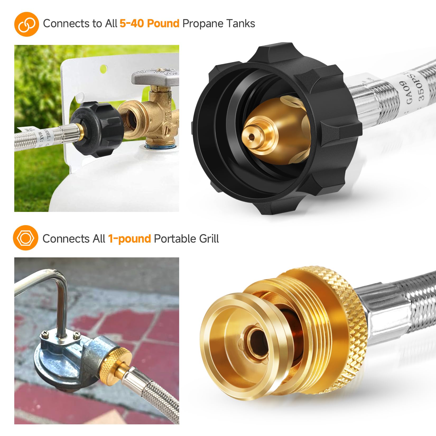 Snapklik.com : 5FT Propane Hose, Propane Adapter 1lb To 20lb Connected ...