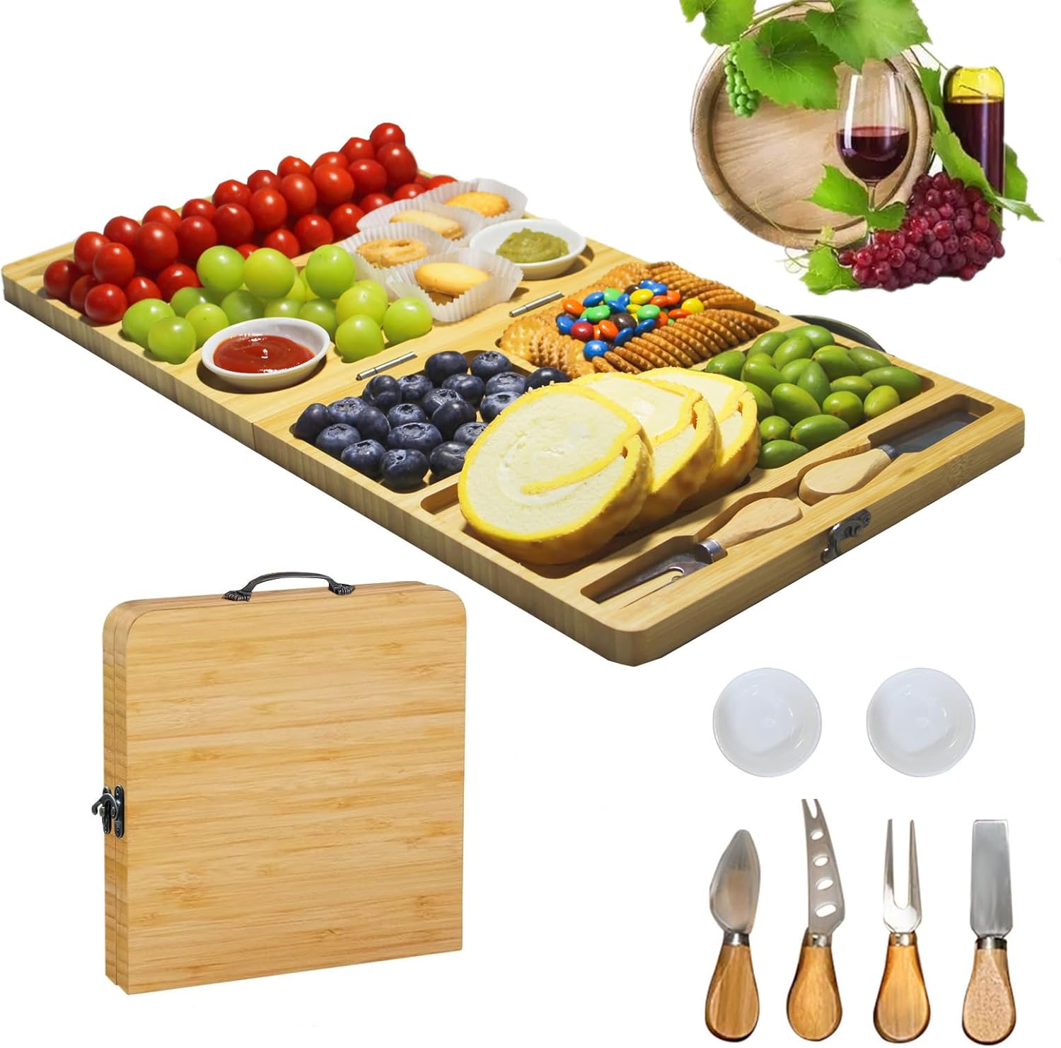 Amazon.com | NatureNest Large Bamboo Charcuterie Board, Folding ...