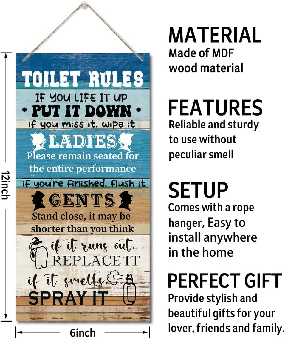 Toilet Rules Bathroom Sign, Printed Wood Plaque Sign Australia | Ubuy
