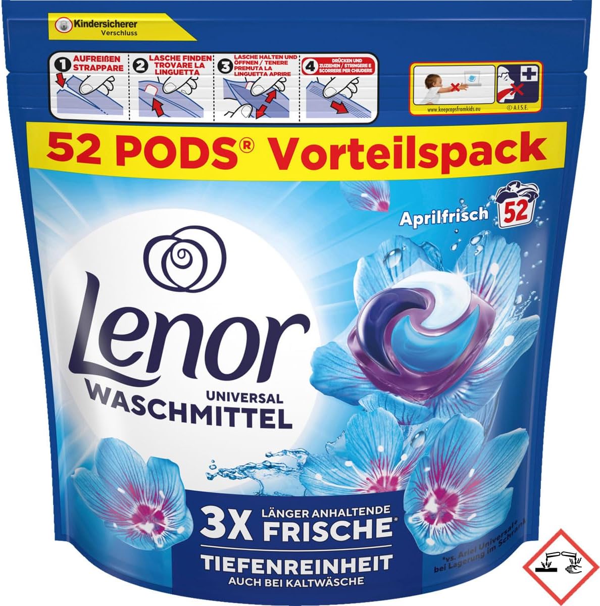 Amazon.com: LENOR Waschmittel PODS Universal Aprilfrisch 104 Waschladungen, 3-mal länger ...