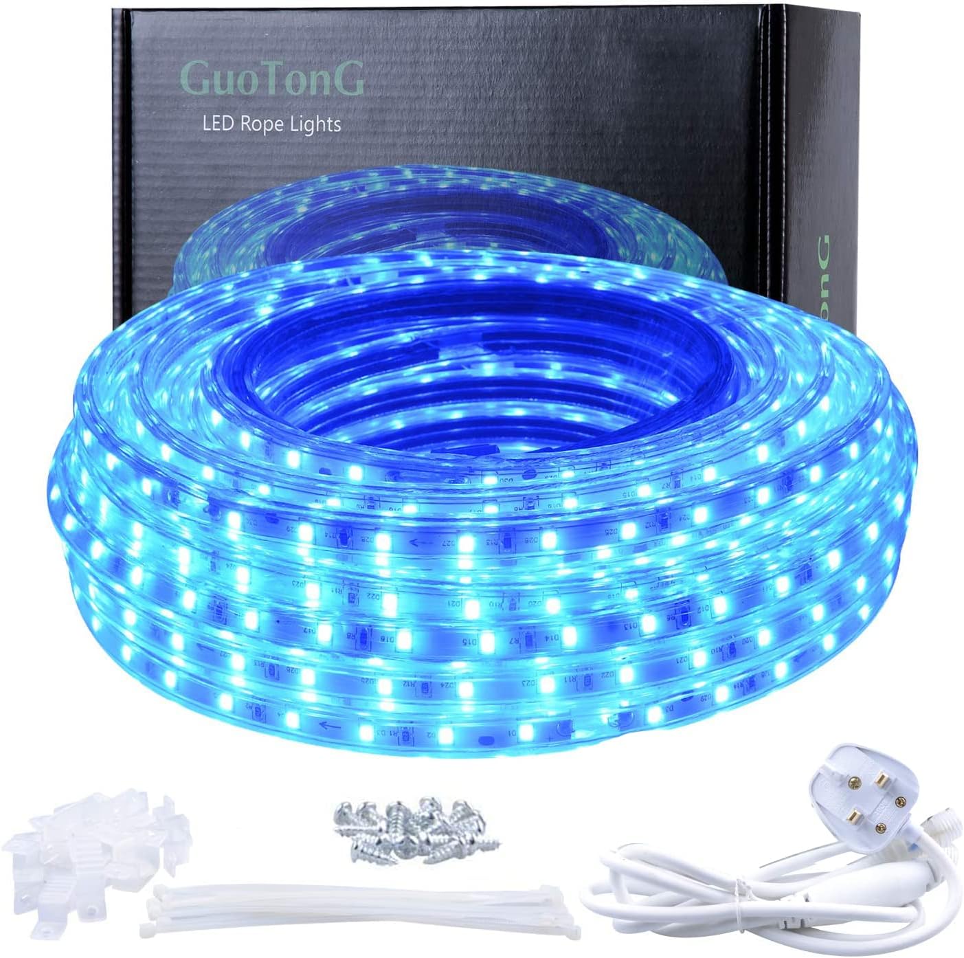 GuoTonG 50ft/15m LED Light Strip kit,Waterproof, Blue,220V 2 Wire ...