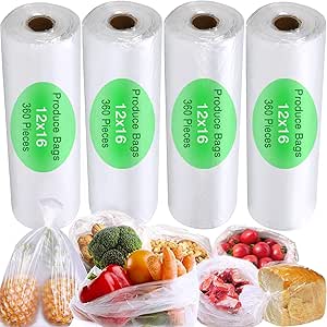 Amazon.com: 12" x 16" Plastic Produce Bags Roll, Fresh-Keeping Disposable Food Storage, Clear ...