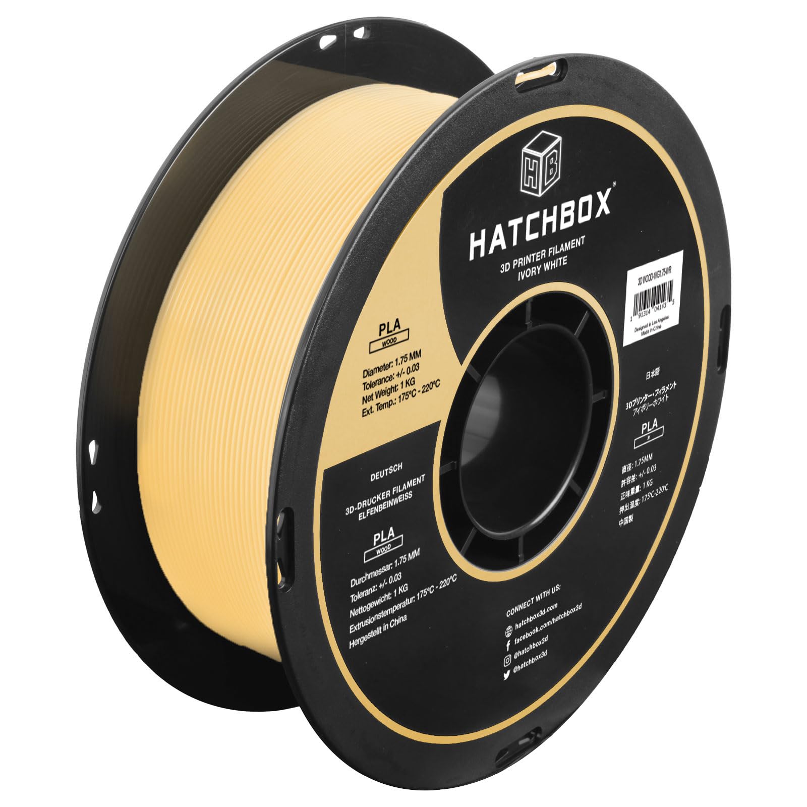 Snapklik.com : HATCHBOX 1.75mm Ivory Wood PLA 3D Printer Filament