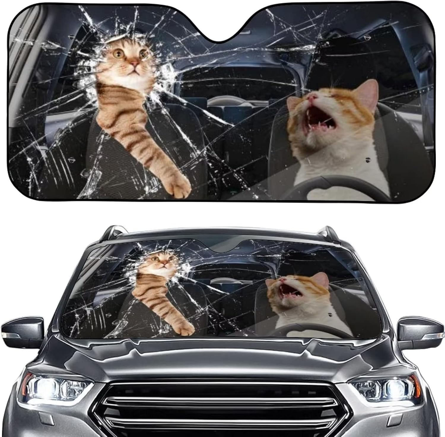 Amazon.com: Lotusorchid Crazy Cat Driver Car Window Sunshade Cover ...
