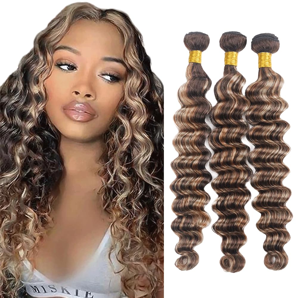 Amazon.com : P4/613 Bundles Highlight Deep Wave Human Hair Bundles Two ...