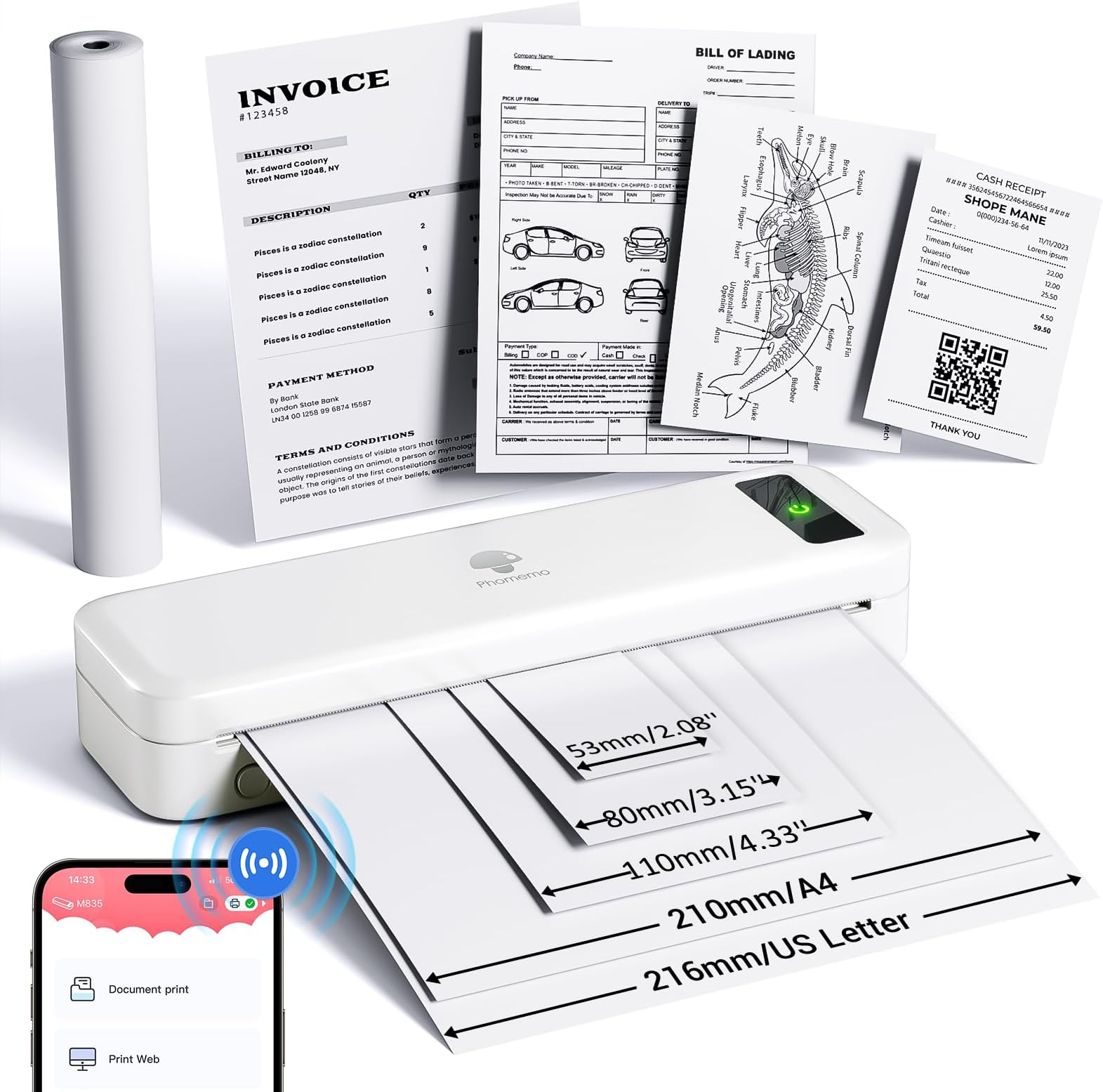 Amazon.com: PhoPRT M08F Portable Printer,Thermal Portable Printers ...