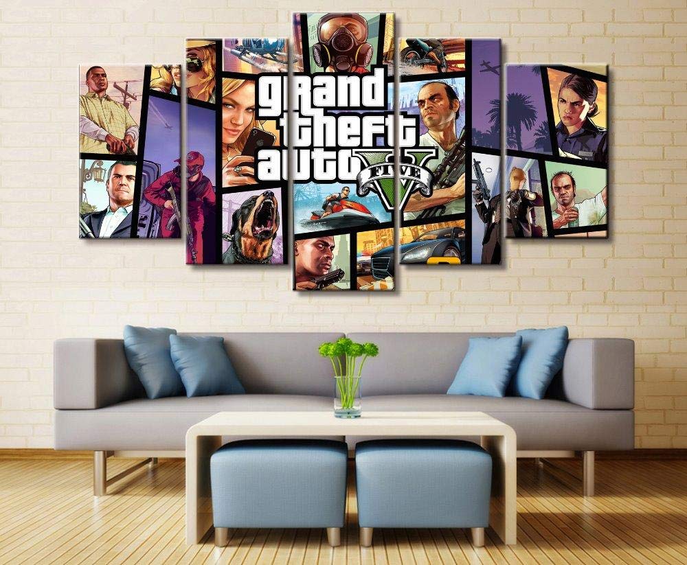 MINCOCO Home Decor Poster HD Pictures Prints Canvas 5 Piece Modular GTA ...