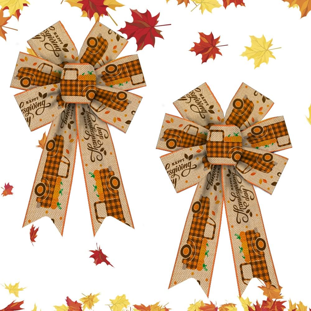 Amazon.com: 2 Pieces Fall Bows for Wreath - Thanksgiving Pumpkin and ...