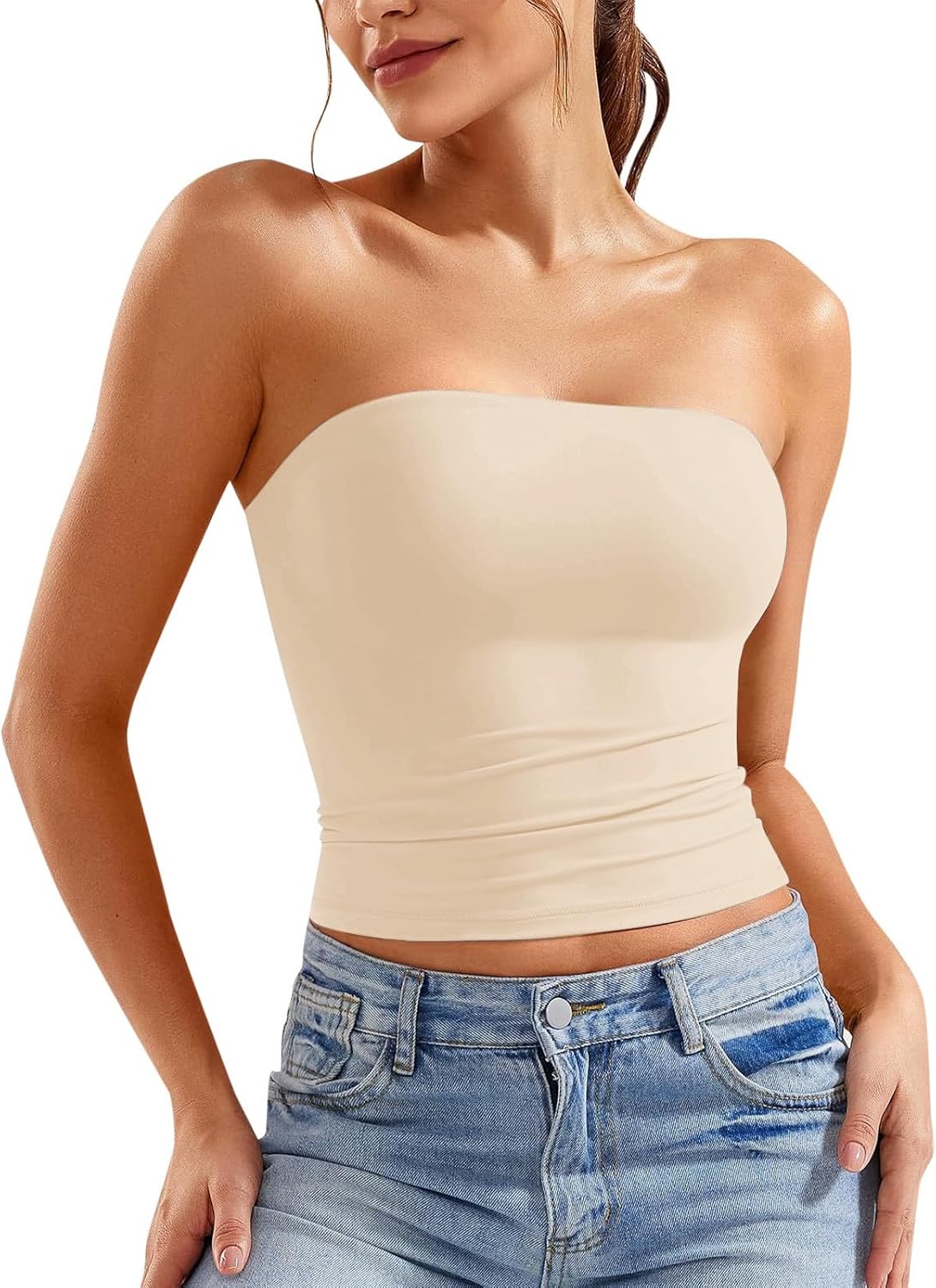 Generisch Women's Sexy Crop Top Strapless Bandeau Tube Top Sleeveless ...
