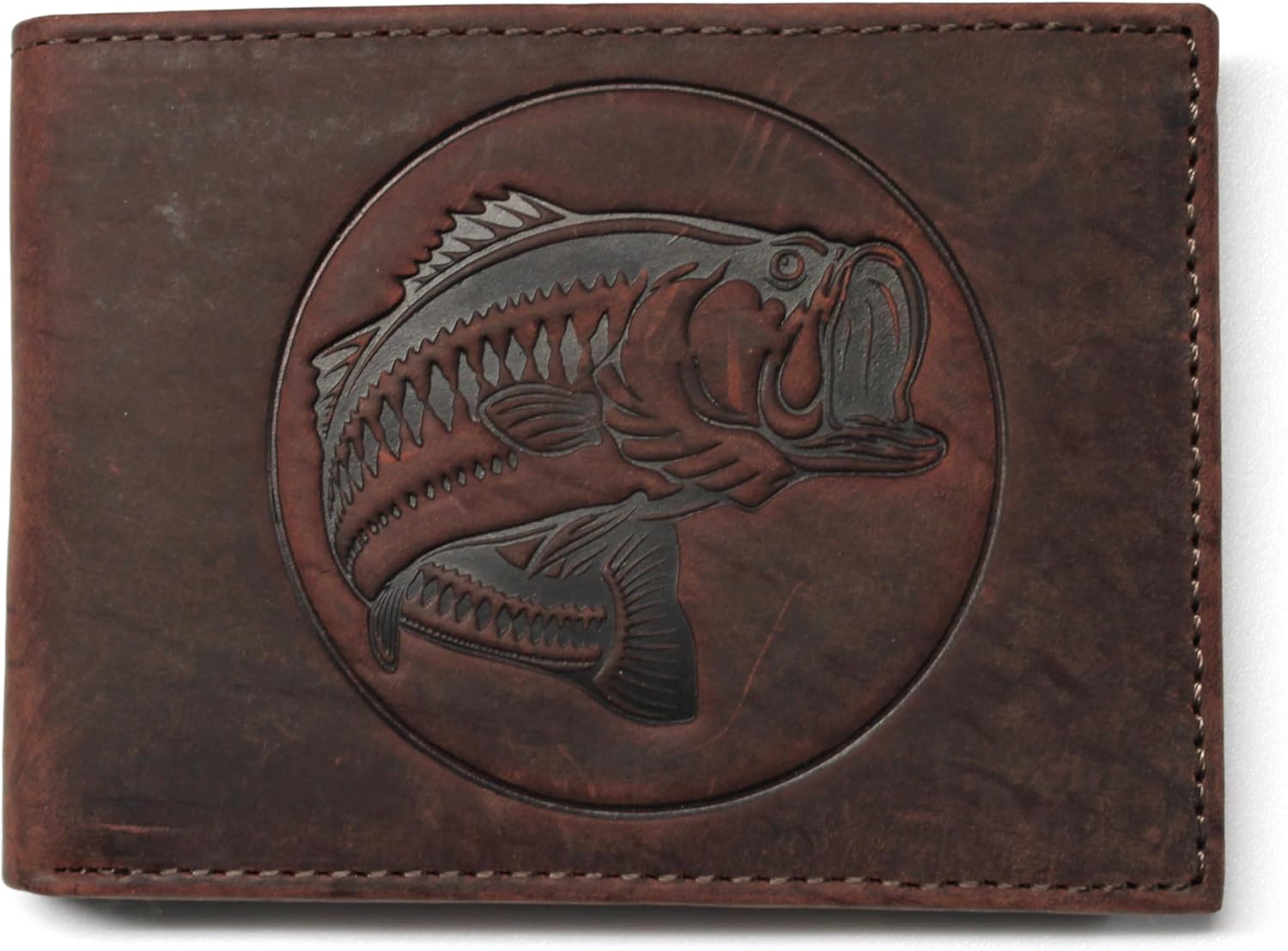 Amazon.com: Bass Fishing Slim Fold Front Pocket Wallet Embossed Leather ...