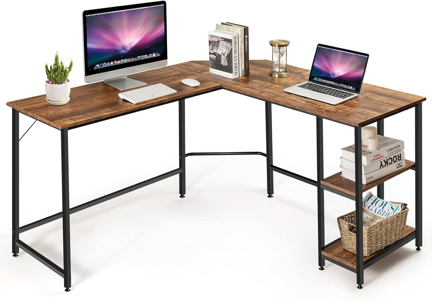 GOPLUS Computertisch in L-Form, Laptoptisch mit 2 Ablagen, Schreibtisch ...